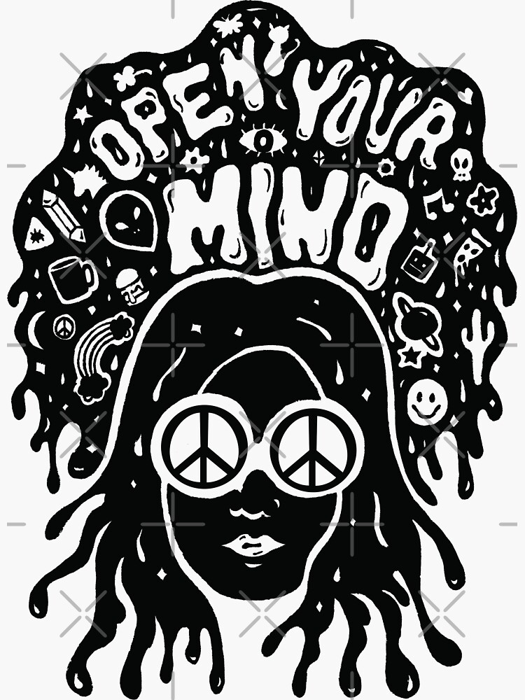"Open Your Mind in black" Sticker for Sale by doodlebymeg | Redbubble