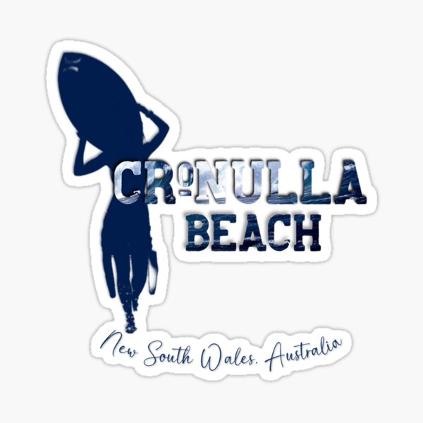 "Cronulla Beach Waves Text and Surfer Silhouette" Sticker for Sale by ...