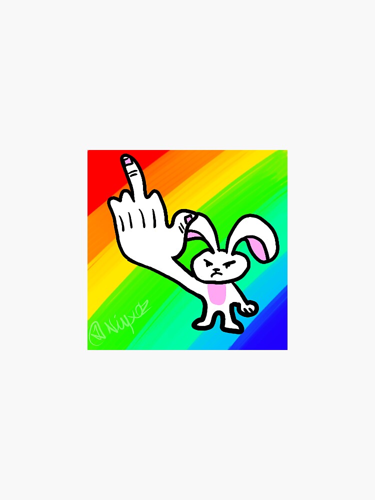 "Bunny in rainbow background flipping you off" Sticker for Sale by ...