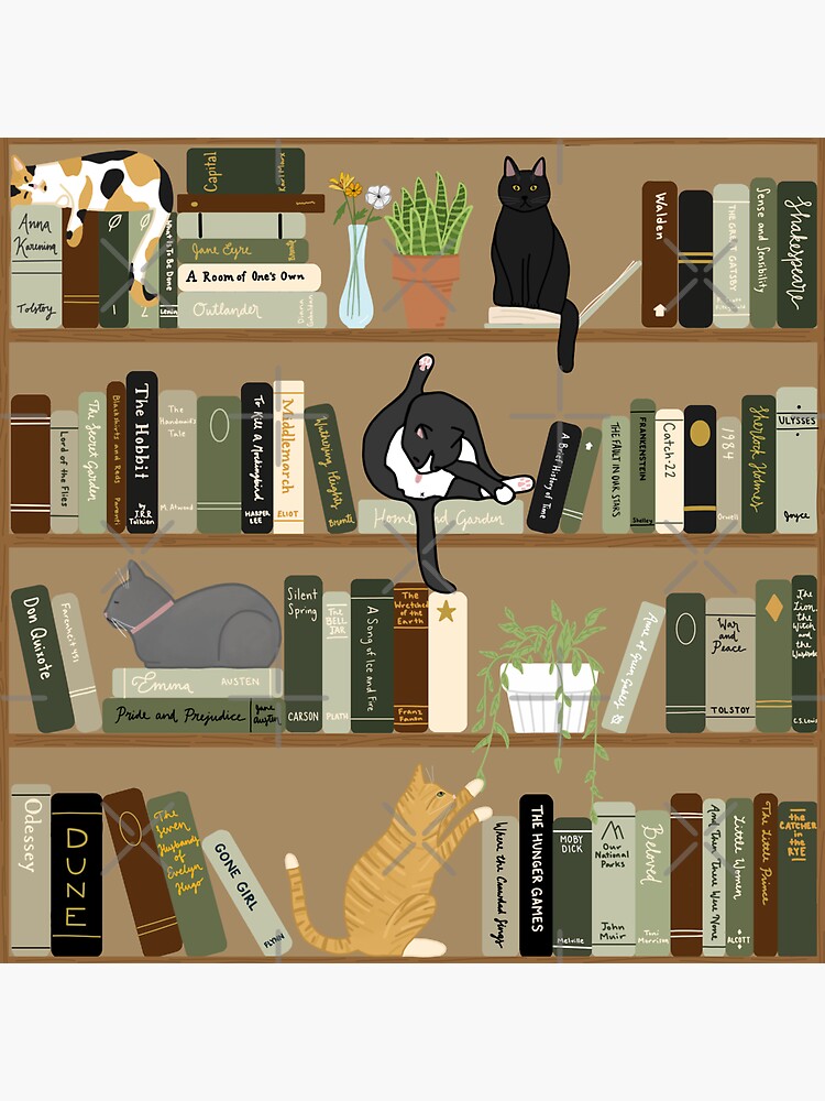 "Cat Library Pattern | Green Color Scheme" Sticker for Sale by ...
