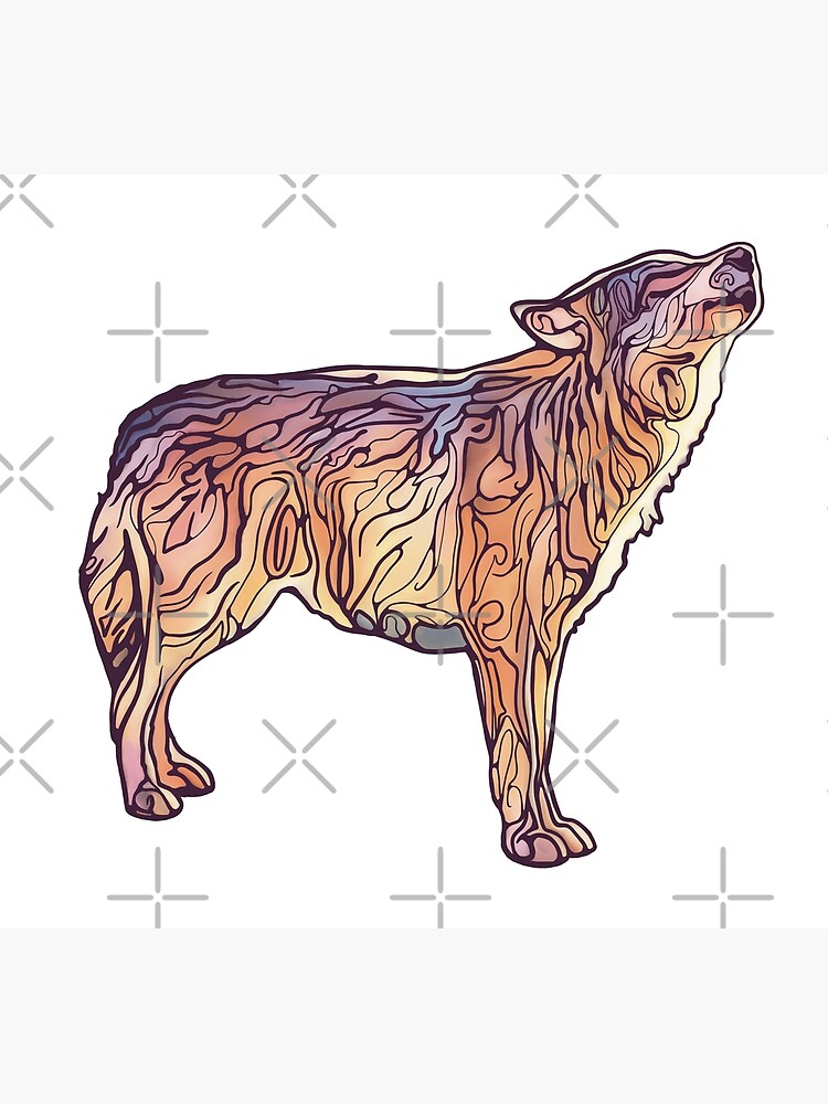 Impression photo « Loup hurlant au trait bouclé dessinant des couleurs ...