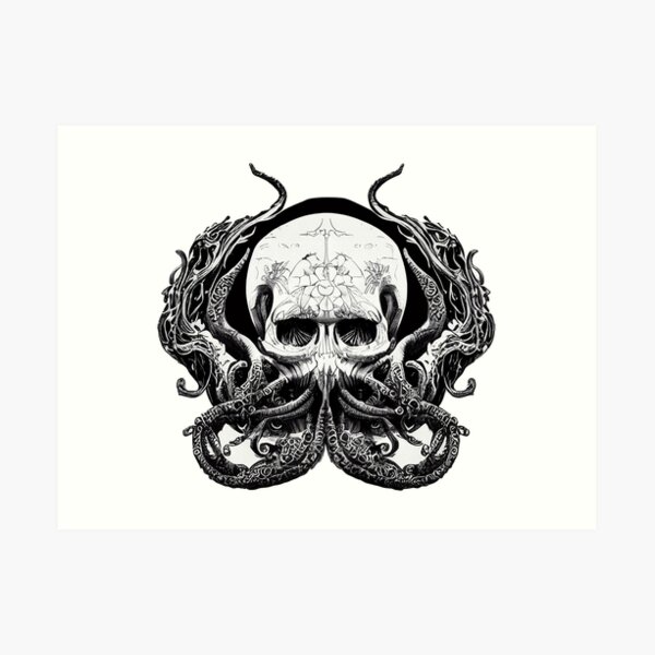 "Lovecraftian Cthulhu Skull and Tentacles" Art Print for Sale by ...
