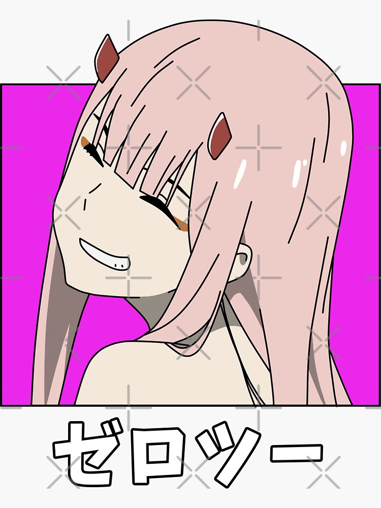 "Cute smile zero two with japanese text" Sticker for Sale by Semzig | Redbubble