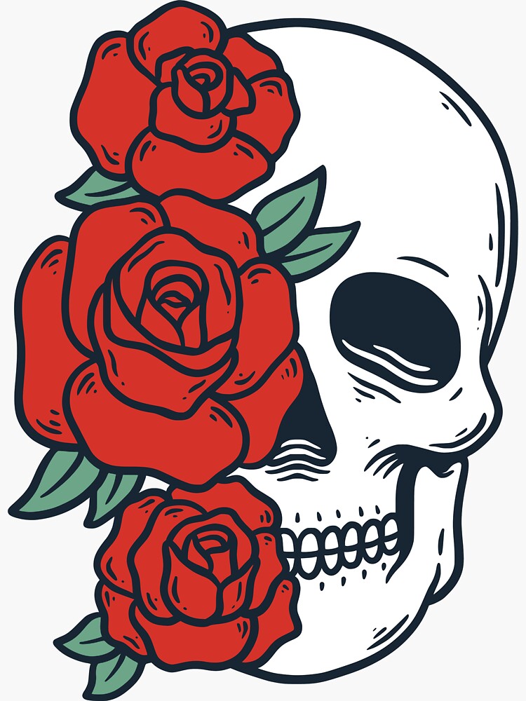 "Skull and Red Roses" Sticker for Sale by rukurustudio | Redbubble