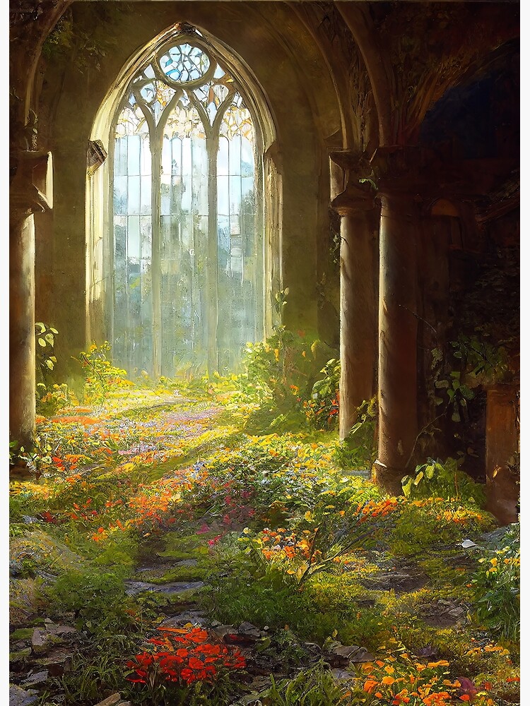 "old church ruin with flowers and grass" Poster for Sale by YCChuang ...