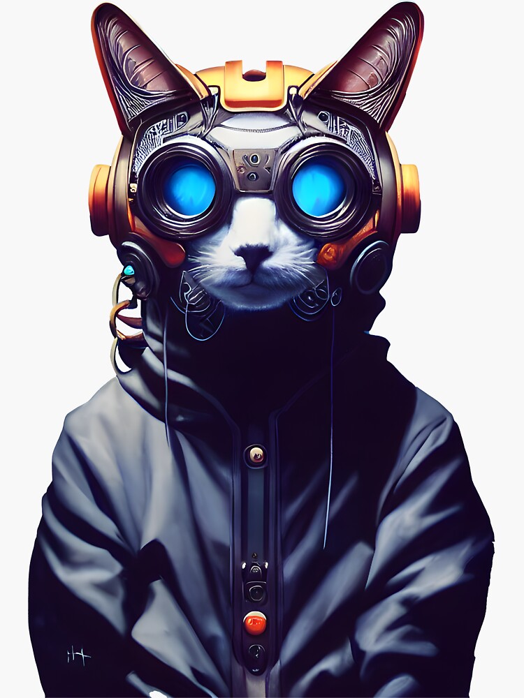 Pegatina «Gato cyberpunk, ilustración de gato cyberpunk, diseño de gato ...