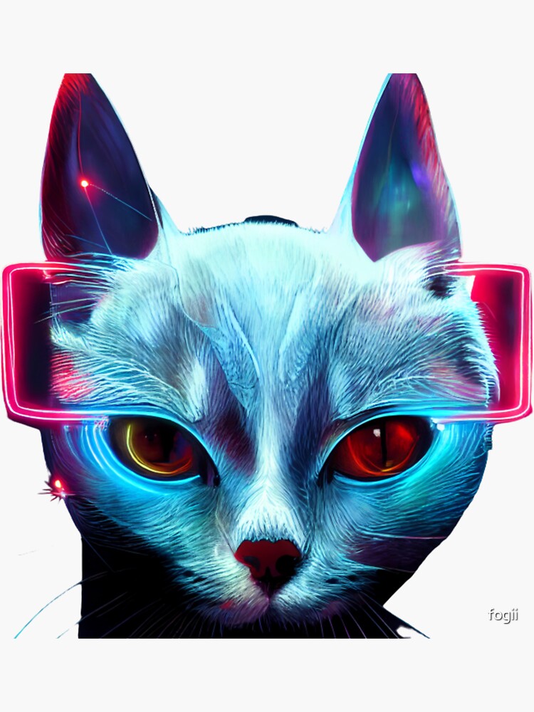 "cyber cat art, cat with mysterious eyes" Sticker for Sale by fogii ...