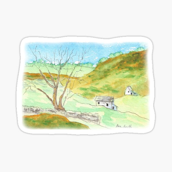 "House and Hills" Sticker for Sale by designs-by-ann | Redbubble