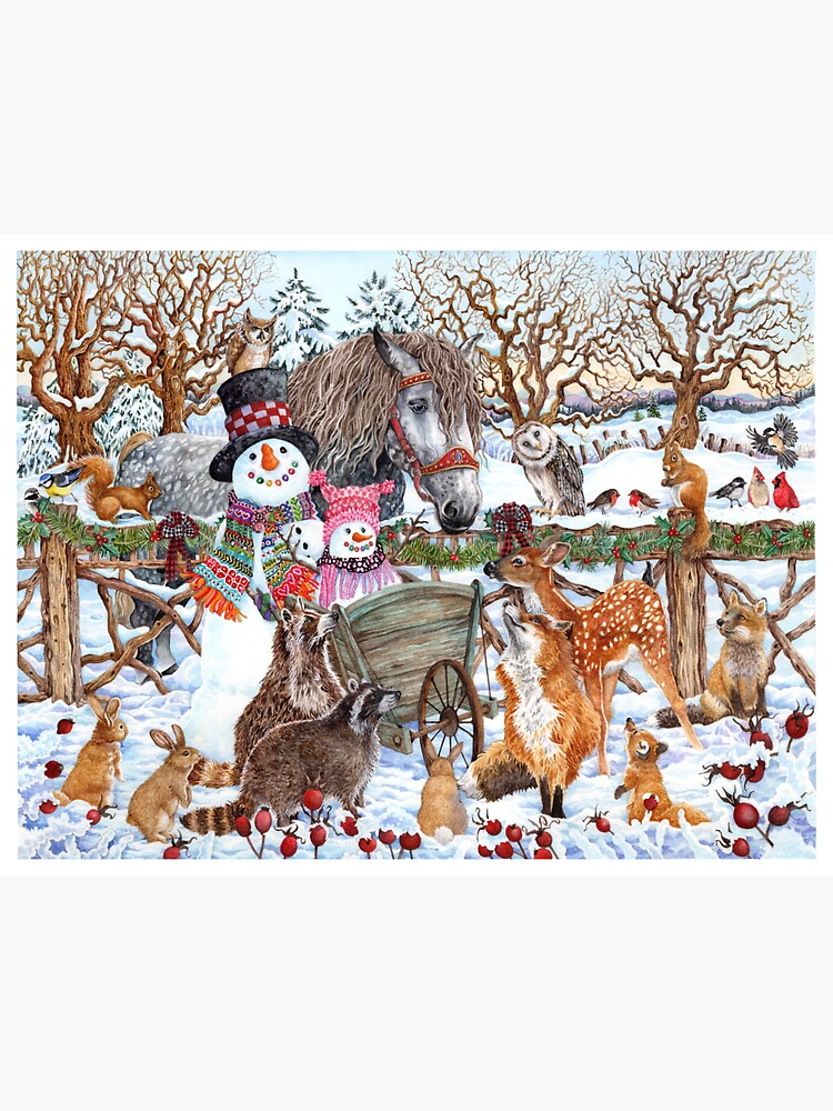 "Happy Snowmen and Animal Friends" Sticker for Sale by WEdelson | Redbubble