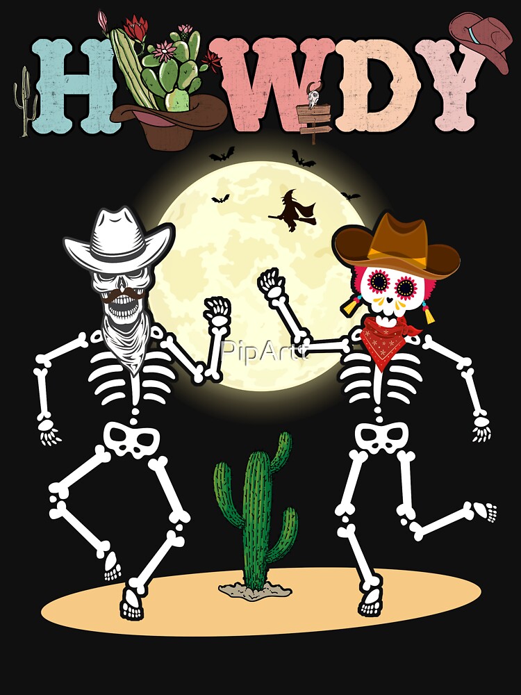 "retro Skeleton Dancing Howdy Cowboy Cowgirl Halloween Western" T-shirt ...