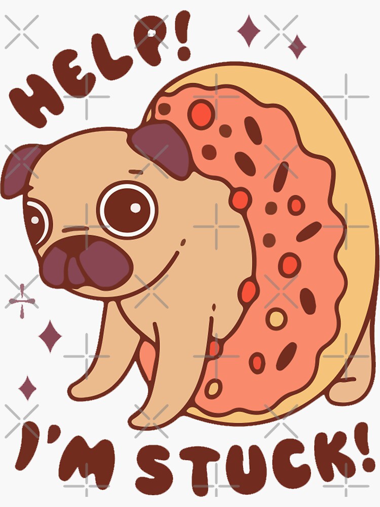 "Pug - "Help! I'm Stuck"" Sticker for Sale by Trendlyy | Redbubble