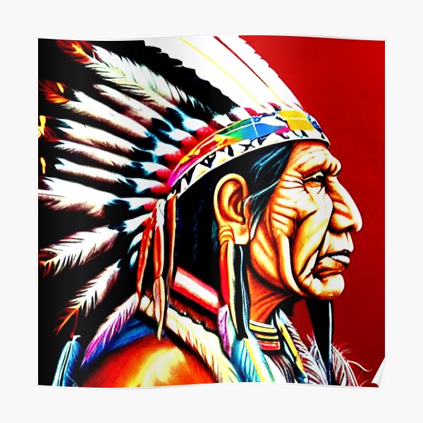 "Native American Indian Chief, red background, Native American heritage ...