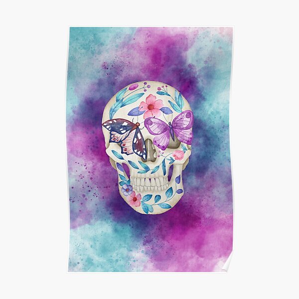 Póster «Calavera de azúcar del Día de los Muertos con flores y ...