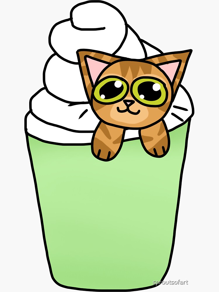 "matcha frappuccino cat" Sticker for Sale by sproutsofart | Redbubble