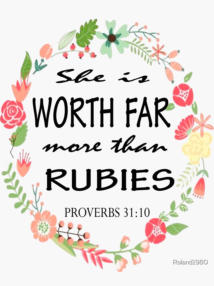 Bible Verse Proverbs 31 10 She Is Worth Far More Than Rubies Sticker