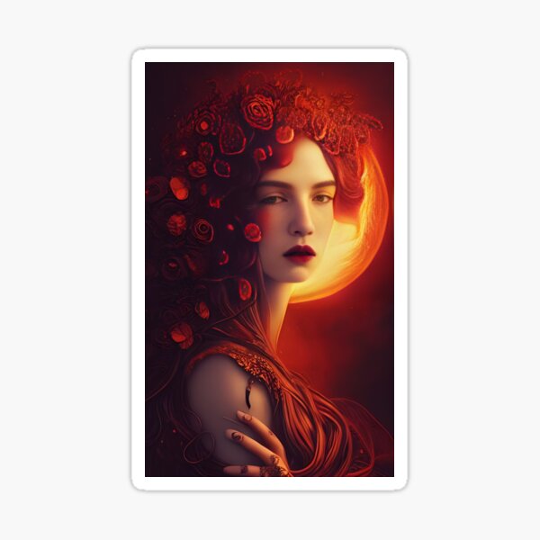 "Fire Moon Goddess" Sticker for Sale by cyberartonline | Redbubble
