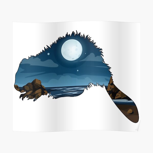 "Full Moon Over The Ocean Beaver" Poster for Sale by damonasplace ...