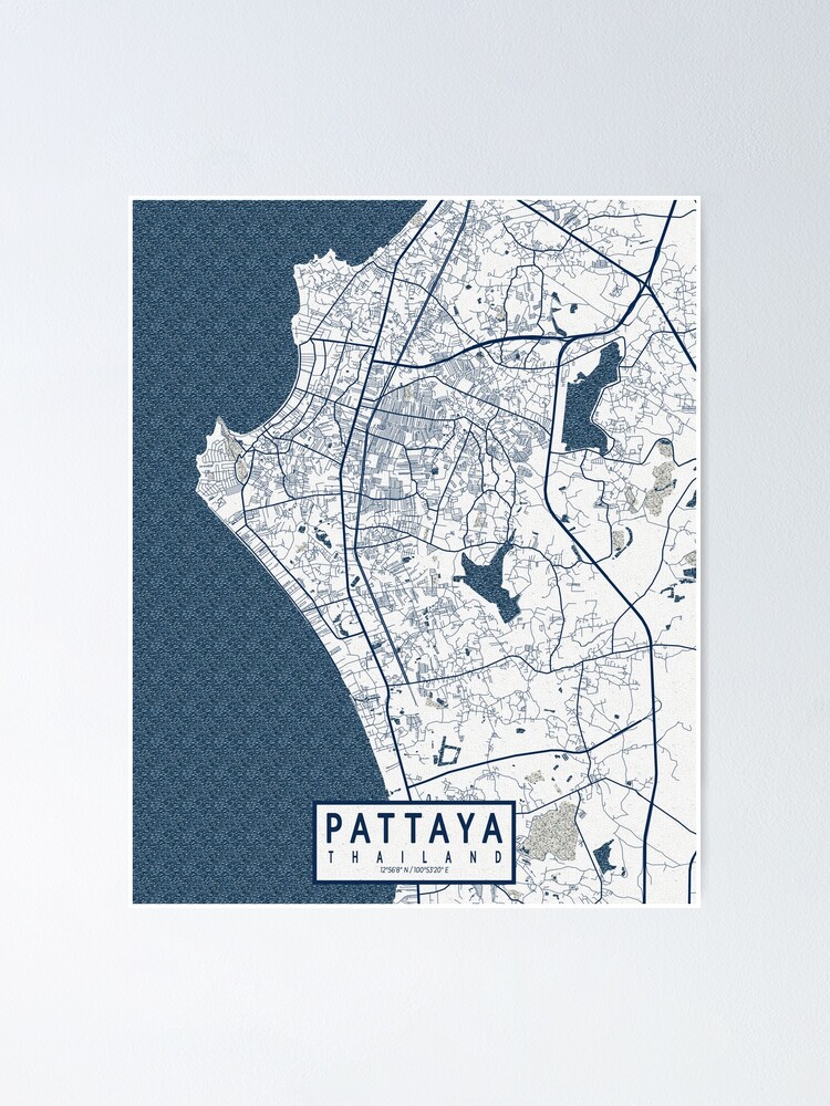 "Pattaya City Map of Thailand - Coastal" Poster for Sale by deMAP ...