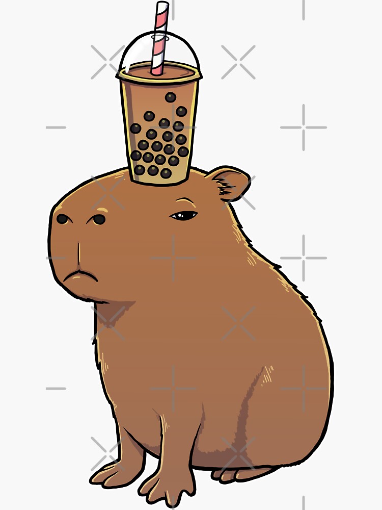 "Capybara with Bubble Tea on its head" Sticker for Sale by Capydays ...