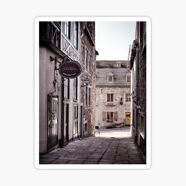 "Tradition boutique store sign in a small historic street of Old Quebec ...