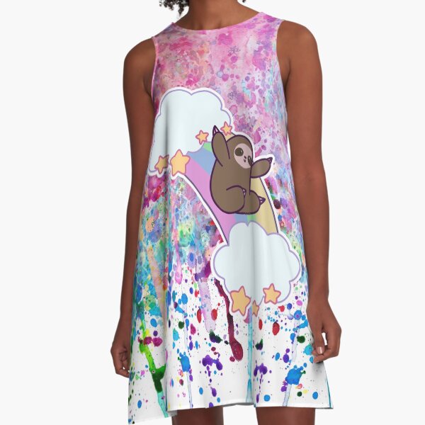 "Rainbow Cloud Sloth - Paint Drip" A-Line Dress for Sale by SaradaBoru ...