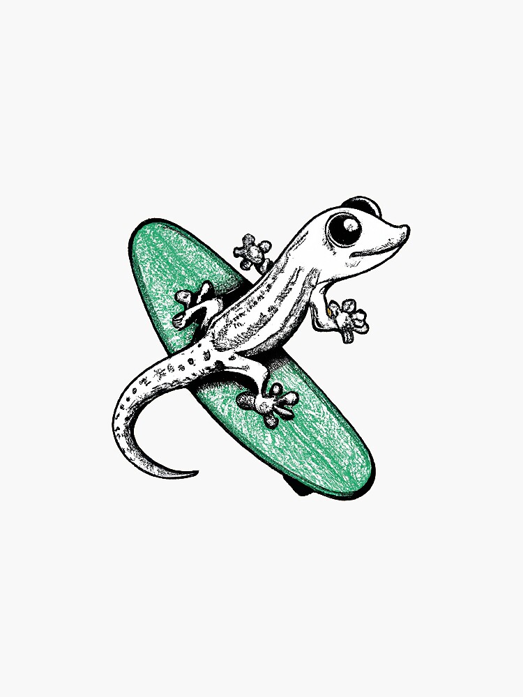 "A Cute Gecko riding a Surfboard" Sticker for Sale by Junkster- | Redbubble