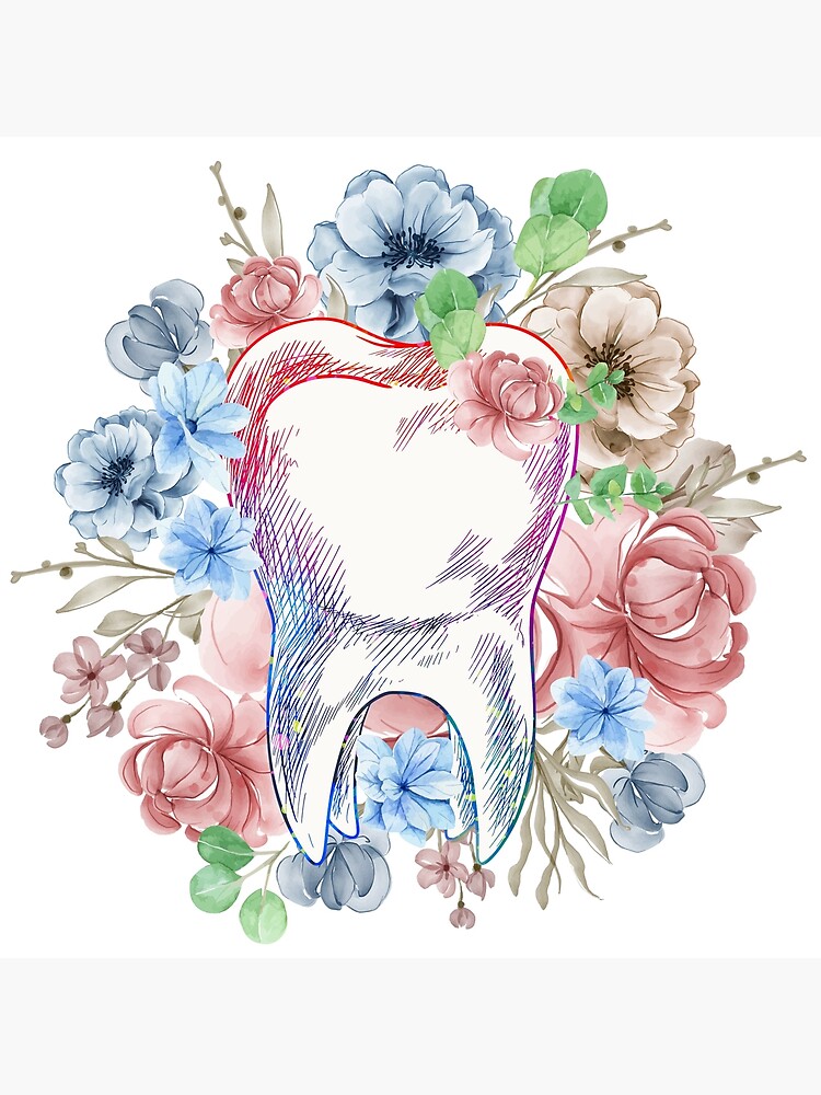 "Floral Anatomical Dental Hand Sketched Tooth Art" Poster for Sale by ...