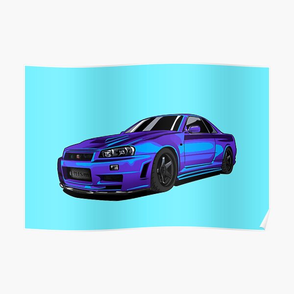 "Godzilla SKYLINE GTR R34" Poster for Sale by ASAKDESIGNS | Redbubble