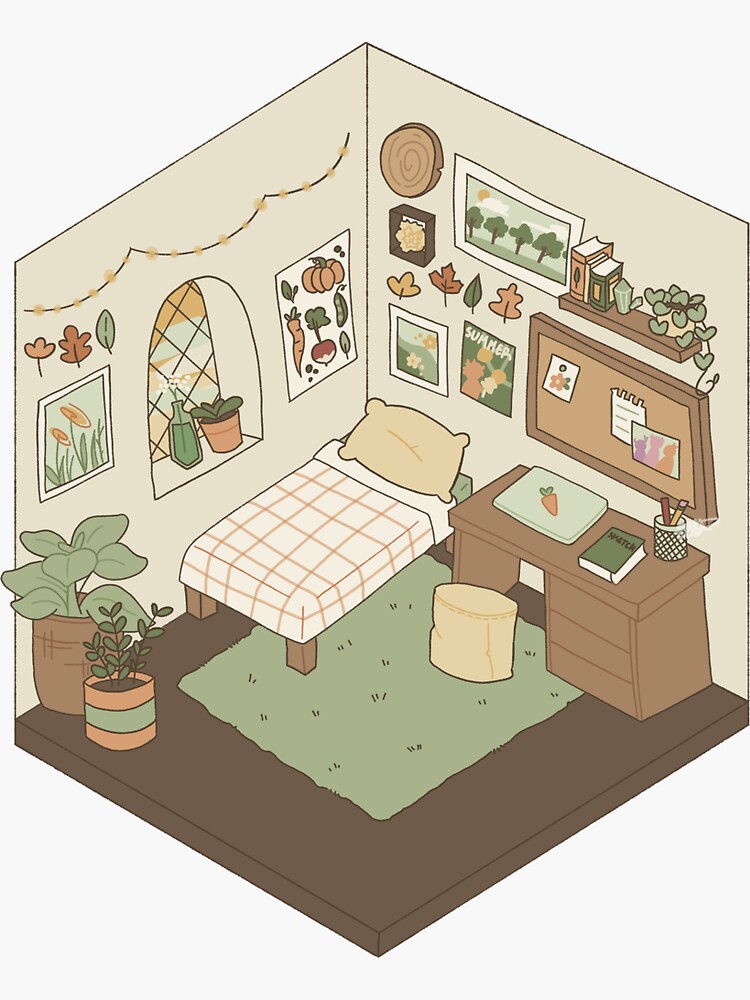 "cozy cottagecore isometric room" Sticker for Sale by megamilky | Redbubble