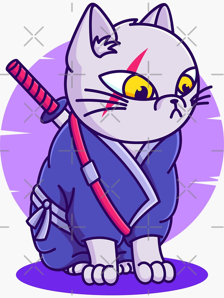 "Kawaii Japanese Samuria Cat" Sticker for Sale by Desenio-PH | Redbubble