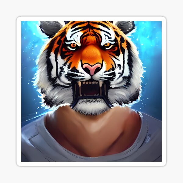 "Man with Tiger Head (anime cartoon style, wallpaper tile)" Sticker for ...