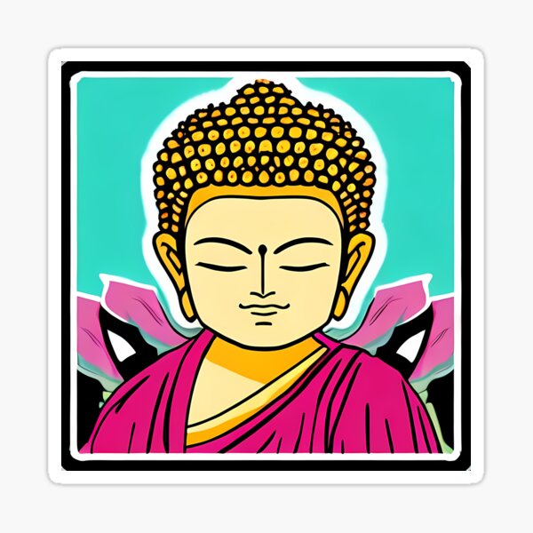 "Pink Buddha Eyes Closed, Green Background, Abstract Comic Style Motif ...