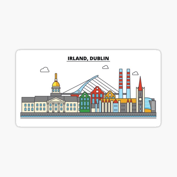 "Irland, Dublin City Skyline Design" Sticker for Sale by urbanakit ...