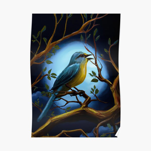 "Little bird sings by moon light" Poster for Sale by betes-etranges ...
