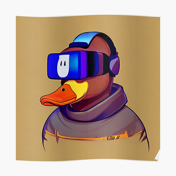 "VR Duck in Turtleneck Sweater Pale Yellow Background, Abstract Comic ...