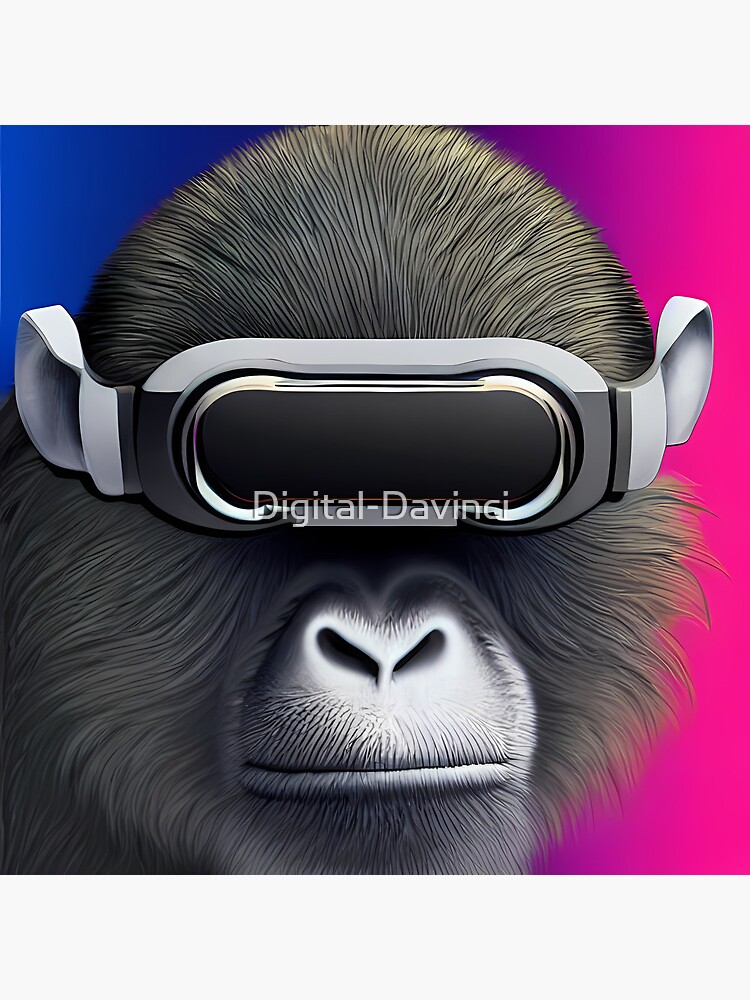 "Gorilla wearing VR Headset, Blue & Pink Background, Abstract Comic ...