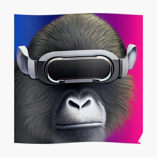 "Gorilla wearing VR Headset, Blue & Pink Background, Abstract Comic ...