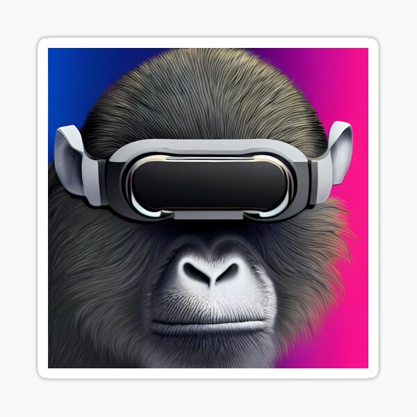 "Gorilla wearing VR Headset, Blue & Pink Background, Abstract Comic ...