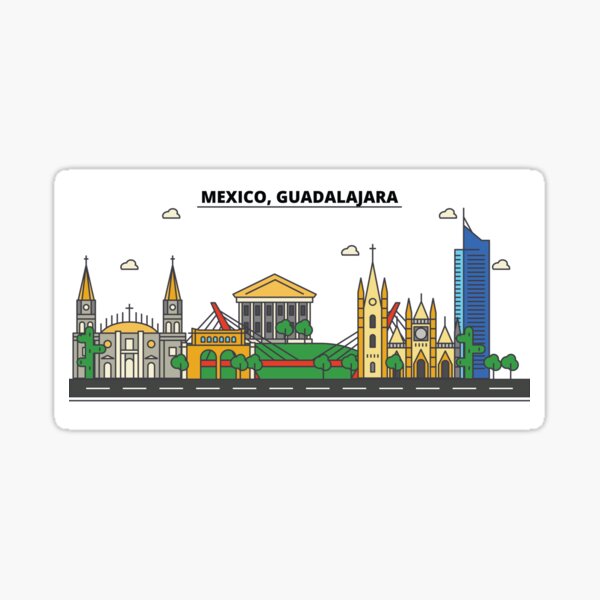 "Mexico, Guadalajara City Skyline Design" Sticker for Sale by urbanakit ...