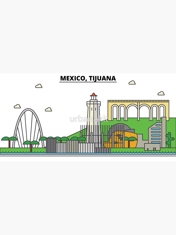 "Mexico, Tijuana City Skyline Design" Sticker for Sale by urbanakit ...