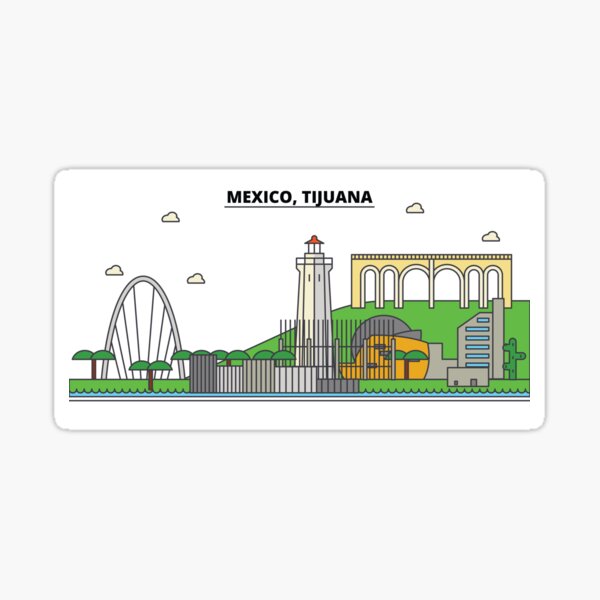 "Mexico, Tijuana City Skyline Design" Sticker for Sale by urbanakit ...