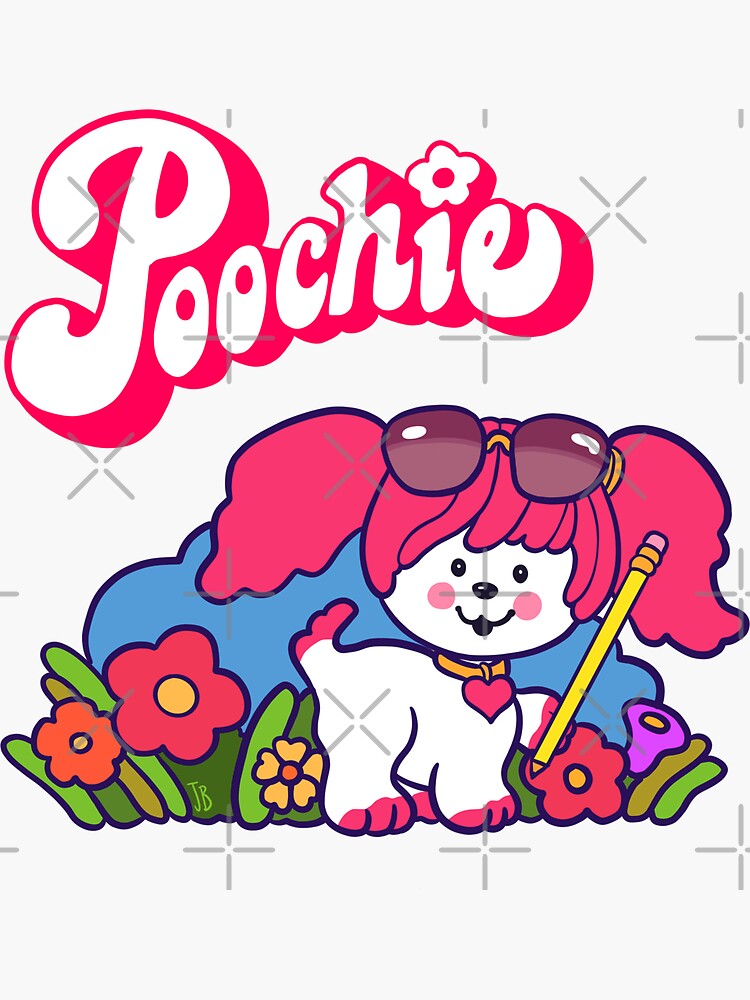 "Poochie and Pencil - Retro 80s Pink Dog" Sticker for Sale by ...