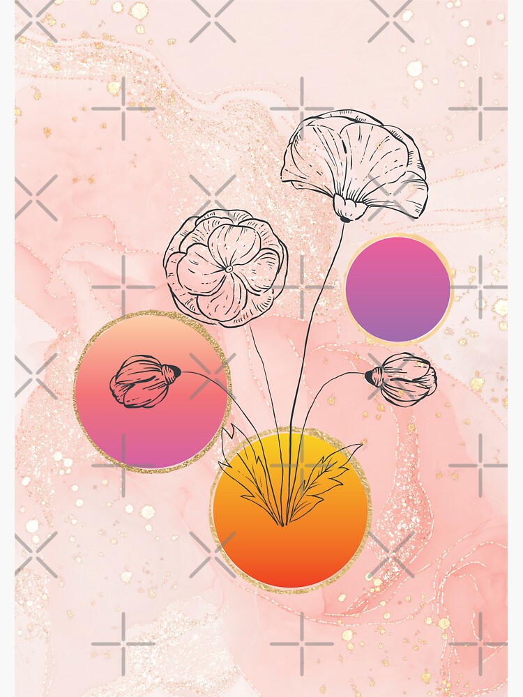 "Geometric ellipse design with pink flowers" Sticker for Sale by ...