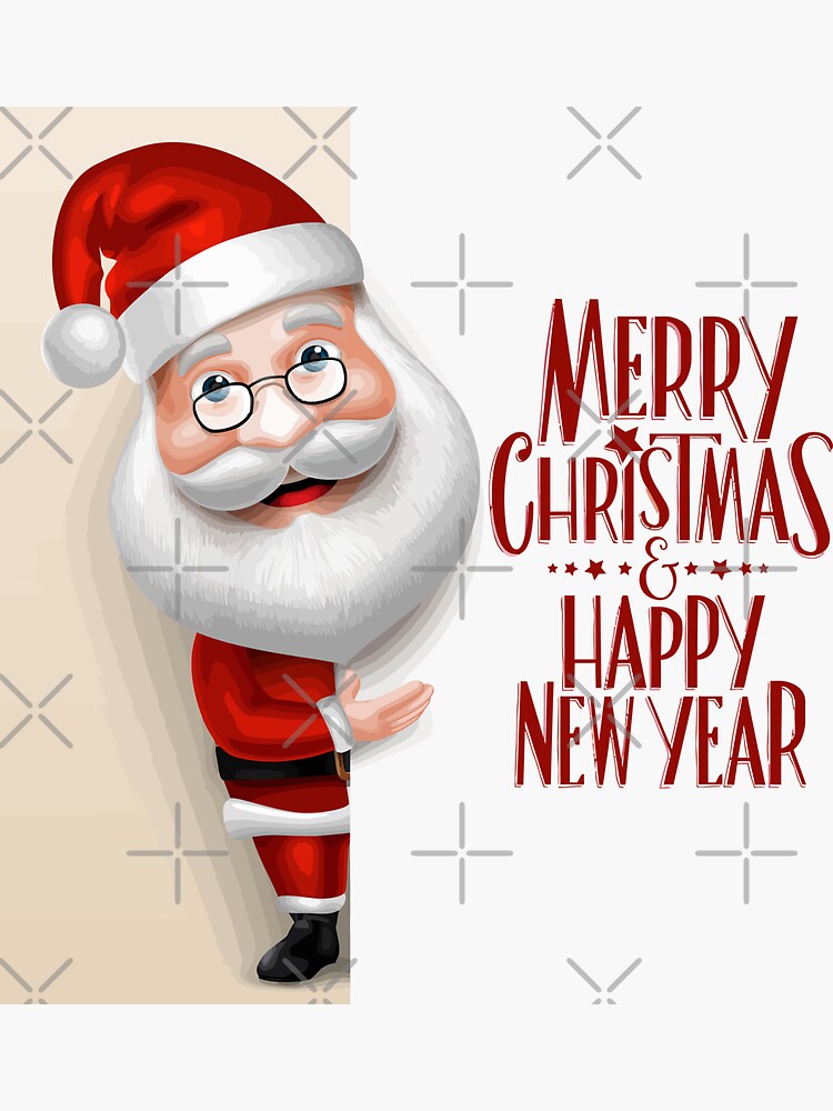 "Merry Christmas Happy New Year" Sticker for Sale by Mahe-Art | Redbubble