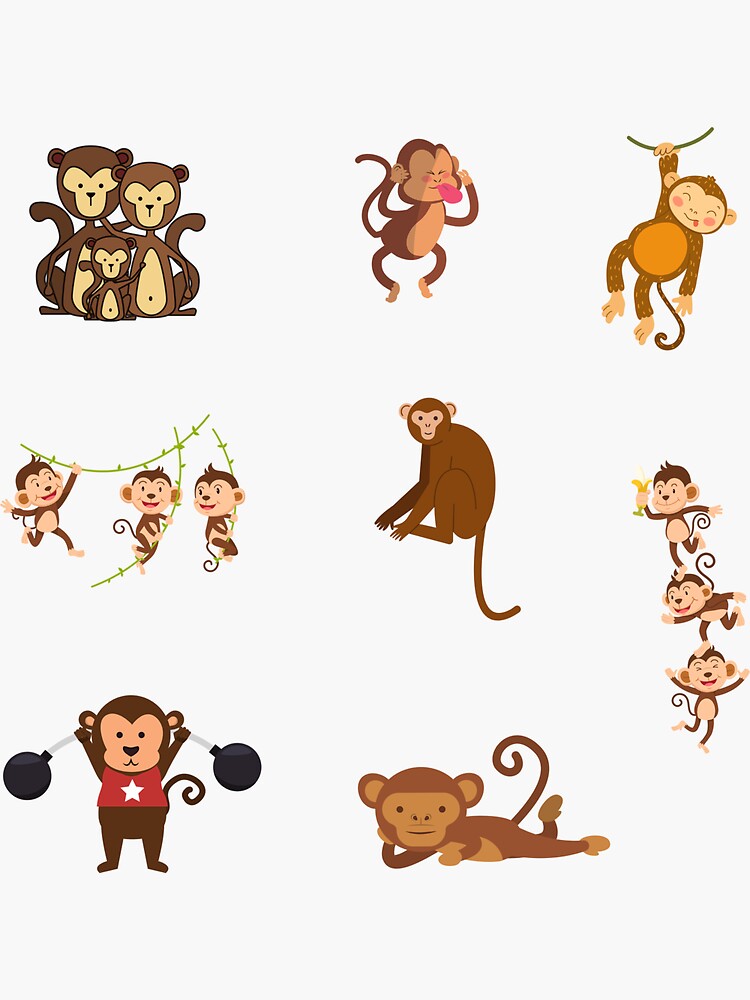 Pegatina «Divertido conjunto de dibujos animados de monos, dibujos ...