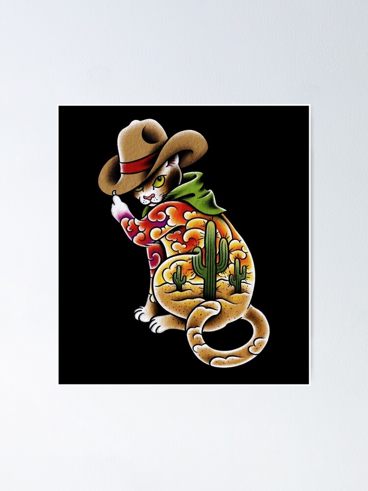 "Cowboy Cat Tattoo" Poster for Sale by TEEVINTAGE | Redbubble