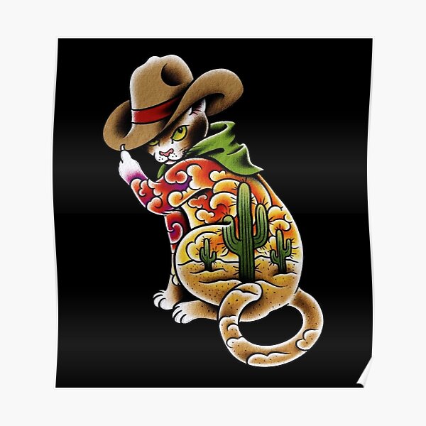"Cowboy Cat Tattoo" Poster for Sale by TEEVINTAGE | Redbubble