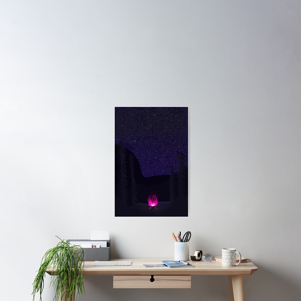 "Magical Pink Campfire on a Starry night in the Forest" Poster for Sale ...