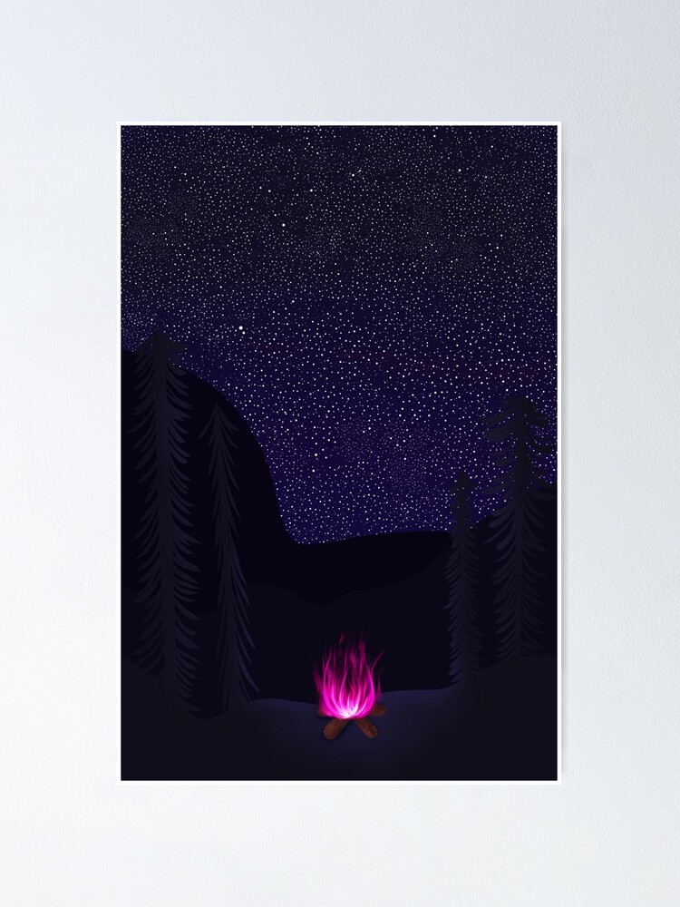 "Magical Pink Campfire on a Starry night in the Forest" Poster for Sale ...