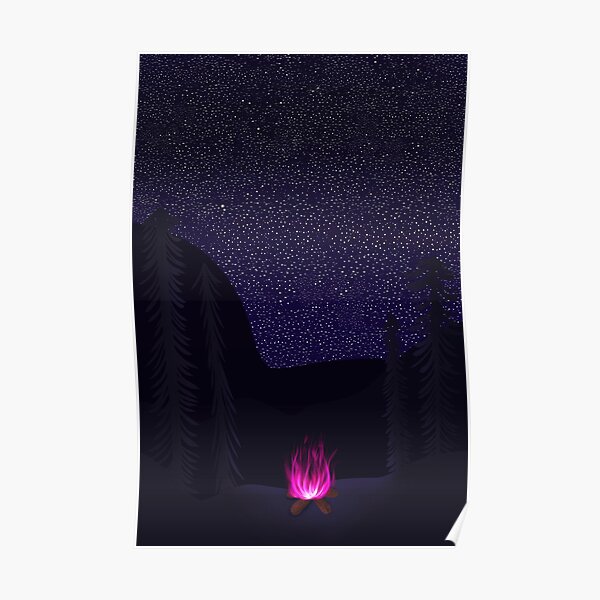 "Magical Pink Campfire on a Starry night in the Forest" Poster for Sale ...